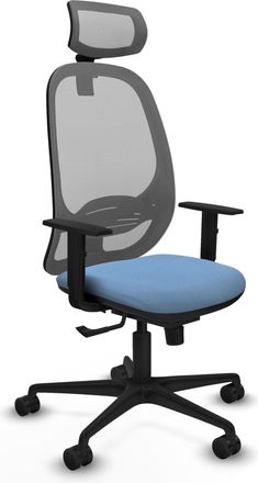 Piqueras y Crespo B&uuml;rostuhl mit Rollen von Cilanco mit 1D-Armen, h&ouml;henverstellbare Lendenwirbelst&uuml;tze und h&ouml;henverstellbares Kopfteil, Grau/Himmelblau