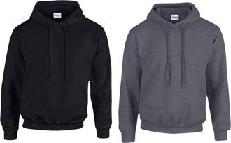 Gildan 2er Herren Kapuzenpullover Heavy Blend Set Hoodie Sweat M L XL 2XL 3XL 4XL 5XL in verschiedenen Farbsets & HLKauf-Block (1x Schwarz, 1x Dark Heather &