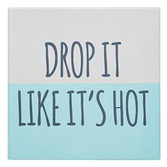 KitchenCraft Funny Drop It Like Its Hot Quadratischer Untersetzer aus Keramik mit Korkr&uuml;cken, 2 x 2 cm (8) - Gr&uuml;n / Wei&szlig;