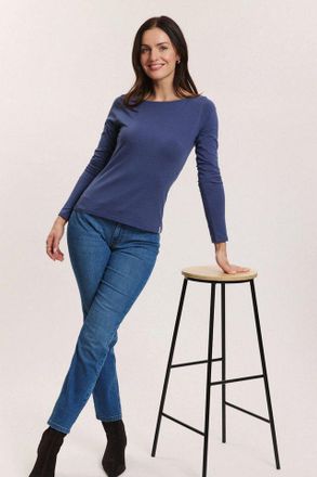 Tranquillo Longsleeve Damen Nanettee Baumwolle U-Boot-Ausschnitt femininer Schnitt Langarmshirt mit GOTS-zertifizierter Baumwolle unifarben & gemustert