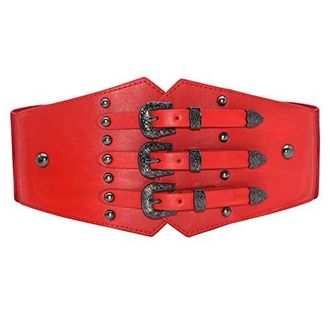 Generic Grande ceinture polyvalente en cuir pour femme - Ceinture élastique simple pour homme de grande taille, Rouge, taille unique