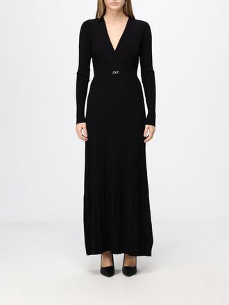 Twinset Robe midi en maille pliss&eacute;e coupe slim en viscose avec col V et ceinture