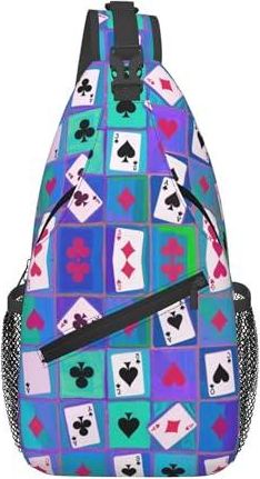 Generic Polyester Sacoche Homme Bandouliere Cartes &agrave; jouer &agrave; grille de piques Art des cartes &agrave; jouer Sacs &agrave; Bandouli&egrave;re Mode Sac DEpaule pour Homme Femme &eacute;col
