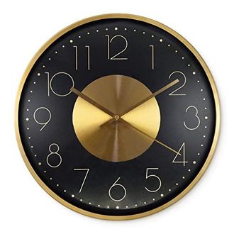 Wall-Art Horloge Murale en Aluminium dor&eacute; Silencieuse pour Salon Chambre &agrave; Coucher Diam&egrave;tre : 30 cm sans Bruit de tic-tac D&eacute;coration Feng Shui (Noir dor&eacute;)