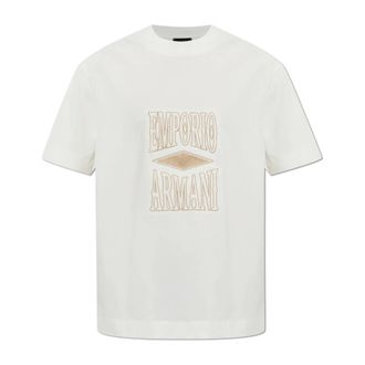 Emporio Armani Homme, Tops, Blanc, Taille: L T-shirt avec logo brod&eacute;