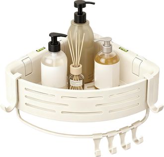 Generic Eckregal f&uuml;r Dusche - Saugnapf mit Haken f&uuml;r Stange - Eck-Duschregal mit Saugnapf mit Wasserwaage, f&uuml;r Organisation von Badezimmer, Haus, Hotel, Seife