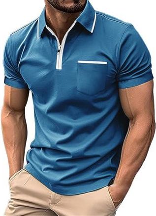 Generic Polo coupe classique pour homme - T-shirt &agrave; manches courtes - Col zipp&eacute; - Polo de golf avec poche - T-shirt daffaires respirant - T-shirt d&eacute;t&eacute; d&eacute;contr