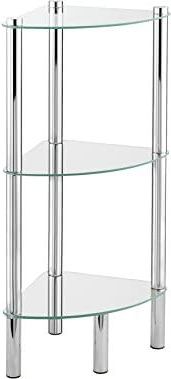 WENKO Eckregal Mod. Yago mit 3 Glasablagen, Badregal f&uuml;r Ecken aus Edelstahl und Glas, 30 x 74 x 30 cm, platzsparende Aufbewahrung im Bad