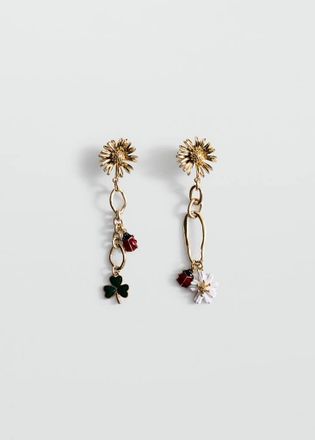 Mango Boucles doreilles longues fleurs or - Femme - Taille unique - MANGO