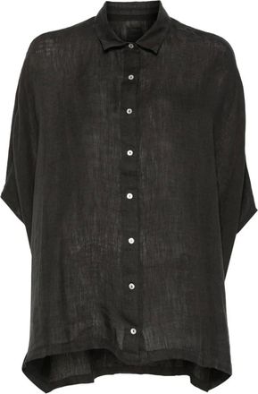 120% Lino Femme, Blouses et Chemises, Noir, Taille: 36 FR Chemise en lin coupe contemporaine