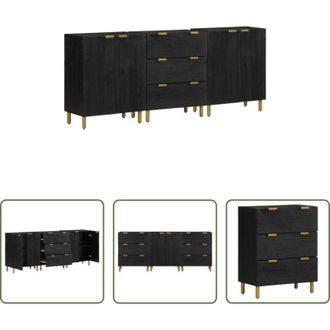 vidaXL Sideboard - 3-tlg. Sideboards Schwarz Holzwerkstoff