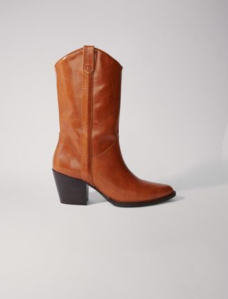 Maje Bottes Western En Cuir - Marron - Taille 36 - Maje