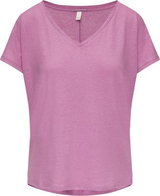 QS by s.Oliver Damen 2147432 T-Shirt aus Leinenmix, lila 4721, XS