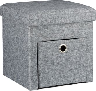 Relaxdays Faltbarer Sitzhocker, Leinen, Aufbewahrungs-Fach, abnehmbarer Deckel, Sitzwürfel, HBT 38 x 38 x 38 cm, grau