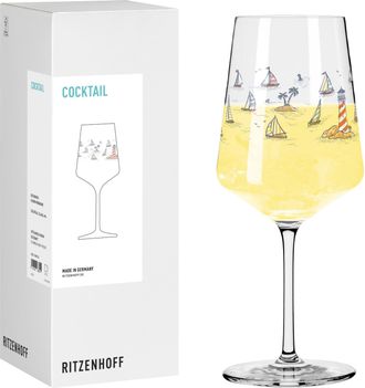 Ritzenhoff 8281003 Cocktail Glas 500 ml, Serie Segeln - mit stilvollem Segel-Motiv in sanften Farben, modern - Made in Germany
