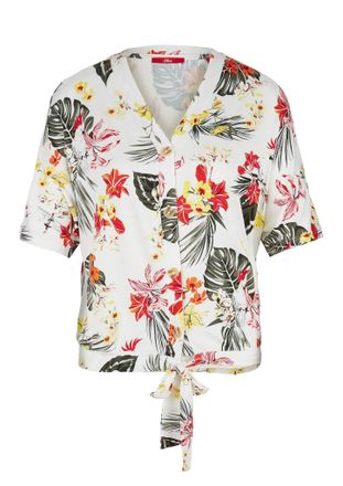 s.Oliver RED Label Damen Jersey-Shirt mit Knoten-Detail Creme AOP Flowers & Leafs 32 120.10.004.12.130.2036972
