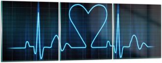 Arttor Mehrteilige Bilder auf Glas Grafik herz kardiologie Glasbild 90x30cm Wandbilder Dekoration Wohnzimmer Schlafzimmer Küche Set 3 teilige Klein Wanddeko 