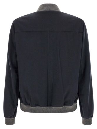Brunello Cucinelli Cashmere Bomber with Knit Collar Jacket - Navy