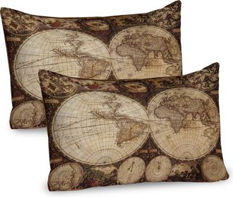 Abakuhaus Weltkarte Kissenbezug Packung mit 2, Die Alte Weltkarte, Die Im Nostalgischen Art Kunst Historischen Atlas Vintage, Dekorativer Standard Gedruckter Ki