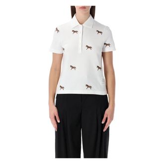 Thom Browne Polohemd mit Pferde-Stickerei und halbem Bund- kurze &Auml;rmel - - Tops - Damen - Wei&szlig; - M