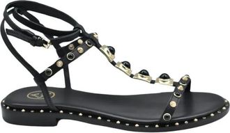 Ash Sandalen - Laced Flat Sandals With Studded Detailing And Ankl - Gr. 37 (EU) - in Schwarz - für Damen