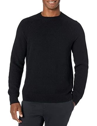 Amazon Essentials Pull ras-du-cou en coton texturé, coupe ample Homme, Noir, XL