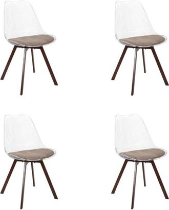 Paris Prix Lot de 4 Chaises Coussin Côtelé Scott 82cm Transparent & Taupe