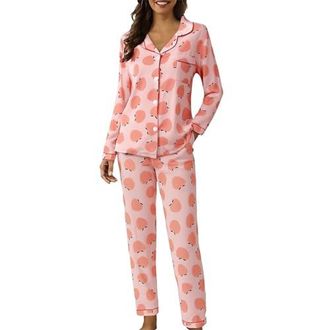 Generic Pyjama D Intérieur Femme Liquette De Nuit Femme Ensemble Pyjama 2 Pièces pour Manches Longues Boutons Doux avec Poches Et Pantalon Long Satin Ensemble