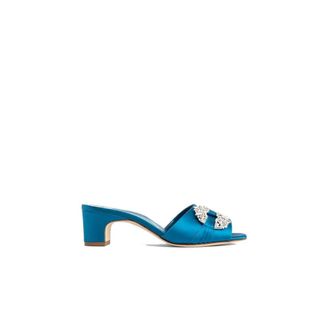 Manolo Blahnik Femme, Chaussures, Bleu, Taille: 36 1/2 EU Mules en Soie &agrave; Bout Pointu