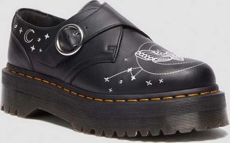 Dr. Martens Leder Monk Strap Quad Celestial Moth Plateau Schuhe Mit Stickerei in Schwarz, Größe: 36