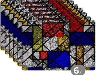 MuchoWow Placemats Platzdeckchen Platzset Tischset 6-teilig Tischdeko Untersetzer 45x30 cm Mondrian - Glasmalerei - Alte Meister - Kunstwerk - Abstrakt - Maler