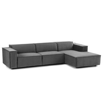 Studio Copenhagen home24 Ecksofa mit Longchair Grau/Grau Samt Shyla 294cm Longchair davorstehend rechts Keine Funktion Glamour
