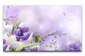 Paul Sinus Art Bilder XXL Blumen in weiß und Lila 120x70cm Wandbild auf Leinwand