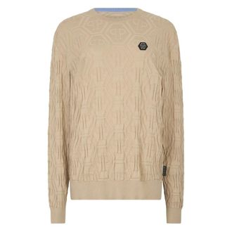 Philipp Plein Homme, Pulls, Beige, Taille: XL Pull Jacquard Col Rond Monogramme