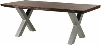 Massivmoebel24 Baumtisch Akazie 200x100x77 braun lackiert / X-Beine silber matt FREEFORM 5