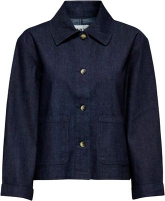 Only Only, Femme, Vestes, Bleu, Taille: 38 FR Veste boutonn&eacute;e &agrave; manches longues et col classique &agrave; encolure ras du cou