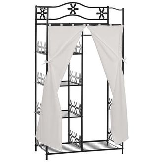 HOMCOM Armoire Chambre Adulte Penderie Vêtement Dressing Multi Rangements 5 étagères 84L x 42l x 159H cm métal Noir 2 Rideaux Blanc
