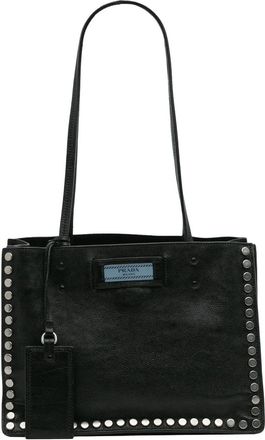 Prada Shopper - Glace Calf Studded Etiquette Tote - Gr. unisize - in Schwarz - für Damen