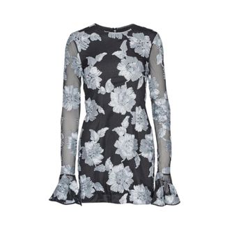 Rotate Blumiges Mesh Langarm Mini Kleid - - Dresses - Damen - Mehrfarbig - XL