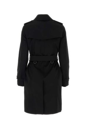 Burberry Womens Black Gabardine Trench Coat Cotton