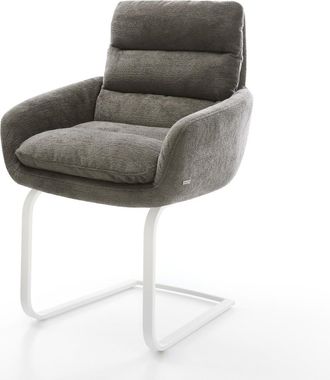 DELIFE Freischwinger Abelia-Flex mit Armlehnen Bouclé Soft Schlamm Freischwinger flach Weiß, Esszimmerstühle