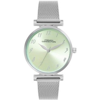 French Connection Analoge Armbanduhr f&uuml;r Damen, Netz Riemen, Alltag (Seegr&uuml;n)