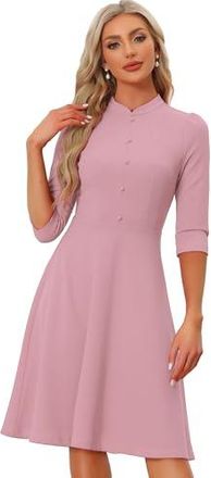 Allegra K Robes Fourreau pour Femmes Manches 3/4 Col Montant élégante Robe Trapèze daffaires Rose XS