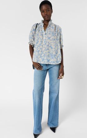 Gerard Darel Blouse fluide &agrave; fleurs et volants - CHAYMA - Bleu ciel