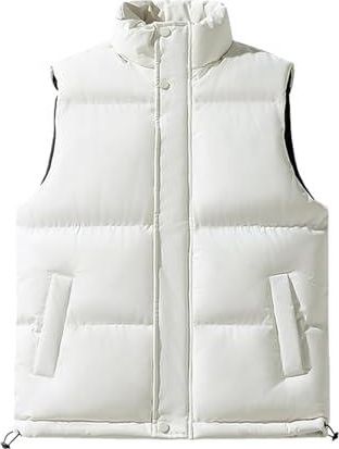 Generic Veste dhiver surdimensionn&eacute;e sans manches pour homme, d&eacute;contract&eacute;e, l&eacute;g&egrave;re, multicolore, col montant, chaud, avec poches, blanc, 8XL