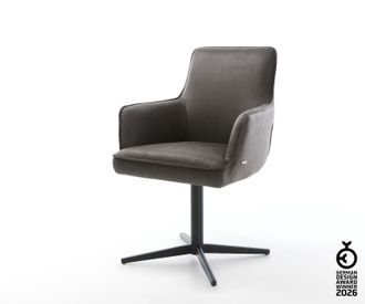 DELIFE Drehstuhl Heira-Flex mit Armlehnen Mikrofaser Anthrazit Vintage Fu&szlig;kreuz Schwarz 360&deg; drehbar Taschenfederkern, Esszimmerst&uuml;hle