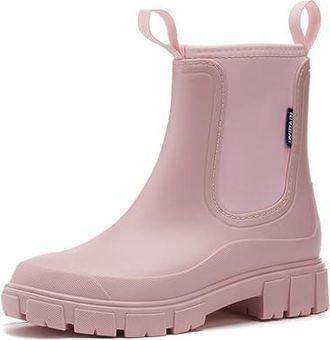 Generic Bottes de pluie imperm&eacute;ables en PVC pour femme, chaussures imperm&eacute;ables &agrave; enfiler avec semelle &eacute;paisse pour temps humide - Bottes courtes confortables