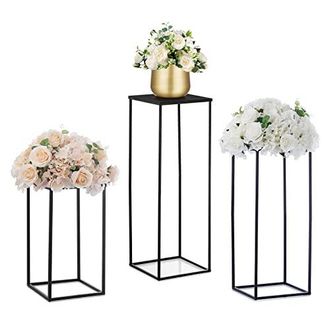 Nuptio Nuptio Vase Noir pour Plantes - 3 Pi&egrave;ces Vases pour Centre de Table de Mariage Anniversaire F&ecirc;te - Pr&eacute;sentoir Colonne M&eacute;tal Support Fleur dangle Int&eacute;r