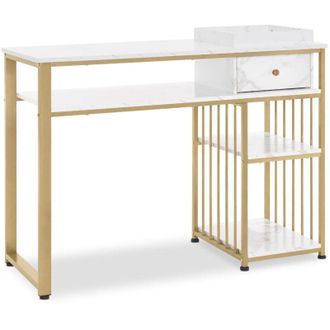 MCombo M Mcombo Schreibtisch mit Schubladen, Nageltisch mit Regal, Manik&uuml;rtisch aus Holz Metallgestell, Schminktisch ohne Spiegel Wohnzimmer Modern