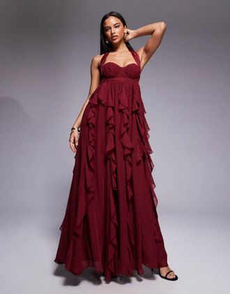 Asos Robe longue dos nu &agrave; volants effet cascade - Baie-Rouge